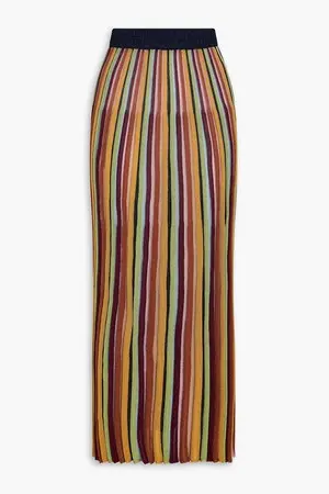 Zimmermann Metallic Striped Ribbed-knit Midi Skirt