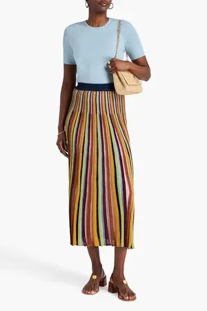 Zimmermann Metallic Striped Ribbed-knit Midi Skirt