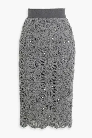 Brunello Cucinelli Sequin-embellished Wool-blend Skirt