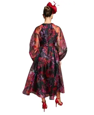 Coast Organza Puff Sleeve Midi Dress - Pink