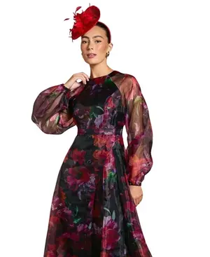 Coast Organza Puff Sleeve Midi Dress - Pink