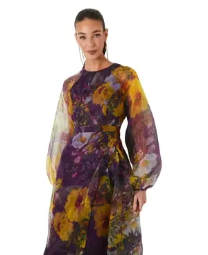 Coast Organza Puff Sleeve Midi Dress - Purple