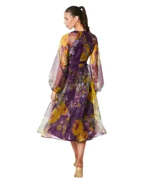 Coast Organza Puff Sleeve Midi Dress - Purple