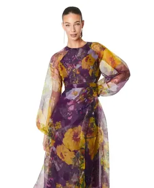Coast Organza Puff Sleeve Midi Dress - Purple