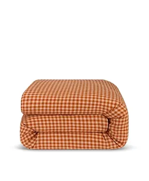 PIGLET IN BED Colour Drenched Gingham Linen Duvet Cover, Twin Cinnamon/peach