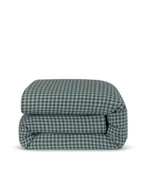 PIGLET IN BED Colour Drenched Gingham Linen Blend Duvet Cover, King - Fern Green/dusk Blue