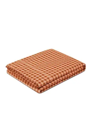 PIGLET IN BED Colour Drenched Gingham Linen Blend Flat Sheet, Queen - Cinnamon/peach