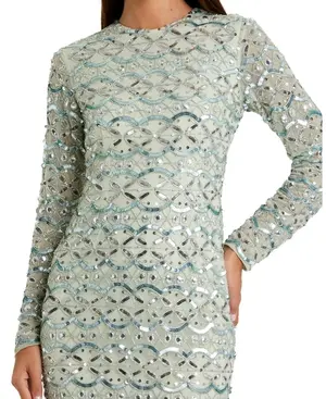 Mac Duggal Geometric Embellished Long Sleeve Gown