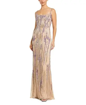 Mac Duggal Thin-strap Embellished Mesh Column Gown