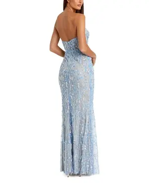 Mac Duggal Embellished Applique Strapless Bustier Gown - Blue