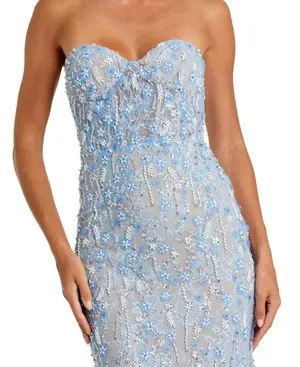Mac Duggal Embellished Applique Strapless Bustier Gown - Blue