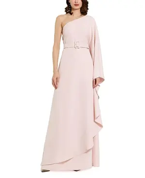 Mac Duggal Crepe One-sleeve Belted Kaftan Dress