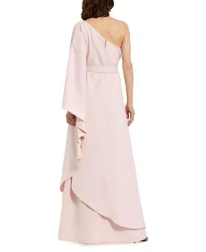 Mac Duggal Crepe One-sleeve Belted Kaftan Dress