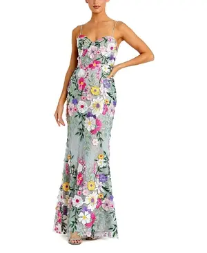 Mac Duggal Floral Embroidered Sleeveless Bustier Gown - Sage Multi