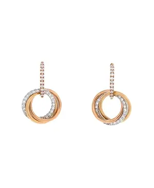 CARTIER Trinity Hoop Dangle Earrings 18K Tricolor With Diamonds