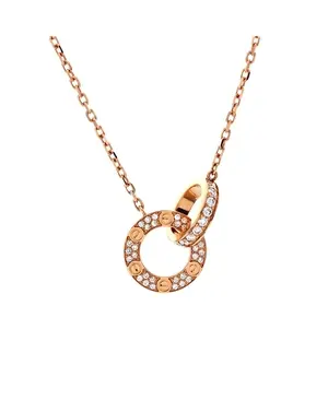 CARTIER Love Interlocking Pave Necklace - Pink