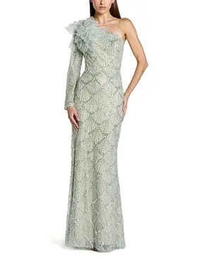Mac Duggal One-sleeve 3d Flower Sequin Gown