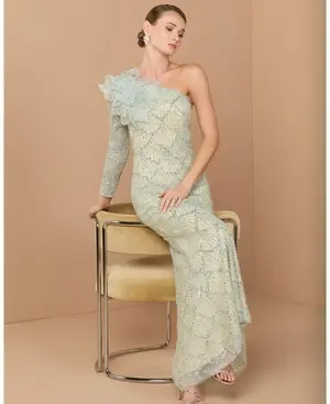 Mac Duggal One-sleeve Sequin Embellished Column Gown
