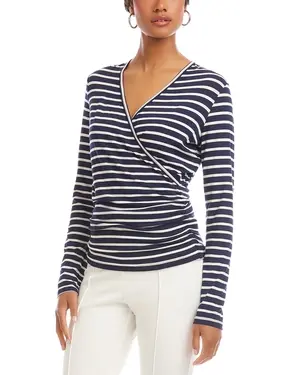Karen Kane Long Sleeve Side Shirred Crossover Top