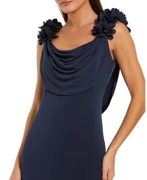 Mac Duggal Jersey Cowl Neck Gown With 3d Flower Straps