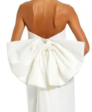 Mac Duggal Strapless Satin Column Ankle Dress With Bow Detail