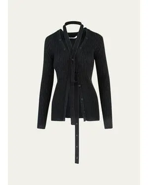 AISLING CAMPS Button Convertible Rib V-neck Cardigan - Grey