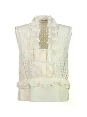Alberta Ferretti Ruffled Eyelet Blouse - Neutrals