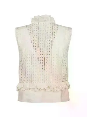 Alberta Ferretti Ruffled Eyelet Blouse - Neutrals