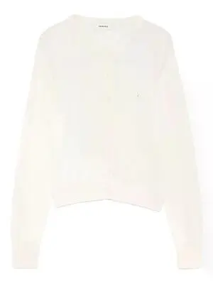 Sandro Cropped Round Neck Cardigan With Padded Shoulders - Neutrals