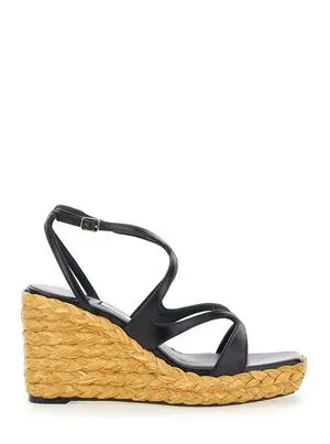JIMMY CHOO Ayla Wedges With Leather Ankle Strap - Black