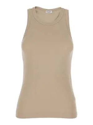 Brunello Cucinelli Brunello Cucinelli Crewneck Top With Monili Detail - Beige