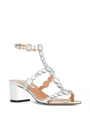 AQUAZZURA Circle Embellished Ankle Strap Block Heel Sandals