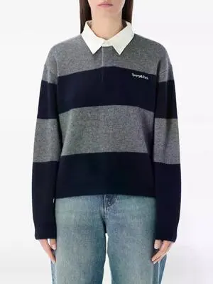 SPORTY & RICH Logo-embroidered Striped Polo Collar