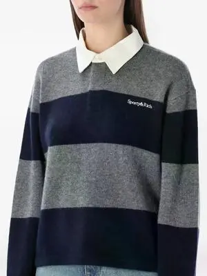 SPORTY & RICH Logo-embroidered Striped Polo Collar