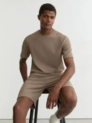 REISS Jack Textured Crew-neck Modern-fit T-shirt - Camel Brown