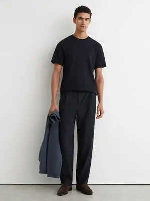 REISS Jack Textured Crew-neck Modern-fit T-shirt - Navy