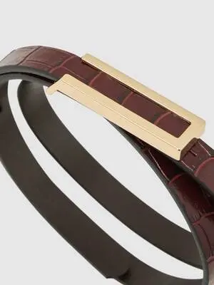 REISS Bronya Leather Crocodile-effect Belt - Burgundy