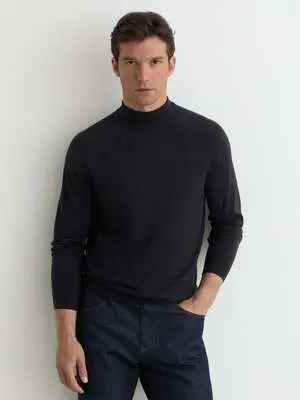 REISS Littlebury Merino Wool Mock-neck Jumper - Navy