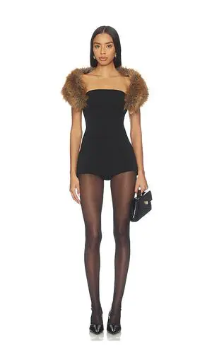 Retrofete Salmee Romper - Black With Red Fox Fur