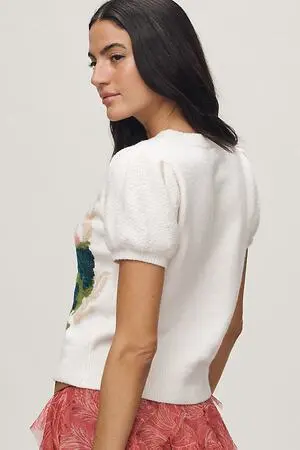 Anthropologie Puff Sleeve Rose Icon Sweater