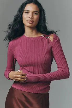 Anthropologie Ribbed Pullover With Cutout And Hardware Detail Dahila