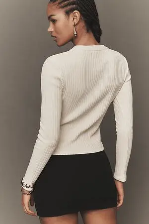 Anthropologie Ribbed Pullover With Cutout And Hardware Detail - Ivory
