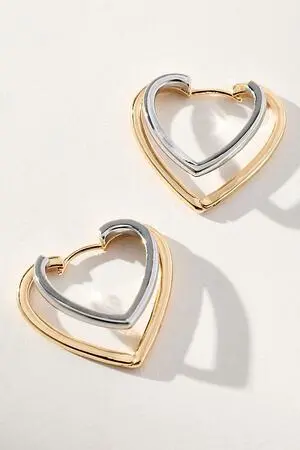 Anthropologie Double Heart Earrings - Gold & Silver