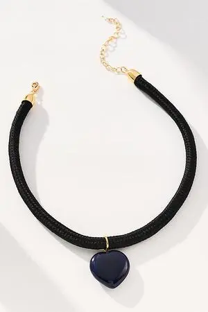 Anthropologie Puff Heart Corded Necklace - Black