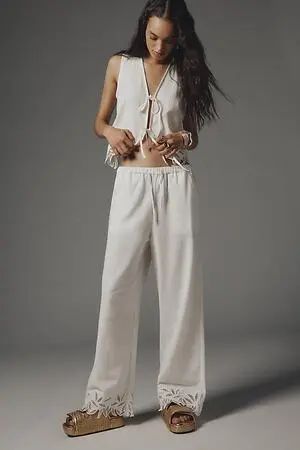 Rails Emmie Embroidered Wide-leg Pants - White