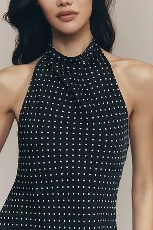 Maeve Cowled Halter Open-back Midi Dress - Black & White Pattern