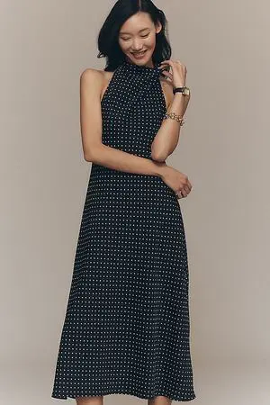 Maeve Cowled Halter Open-back Midi Dress - Black & White Pattern