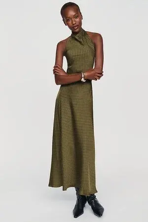 Maeve Jamie Satin Halter Midi Dress - Olive