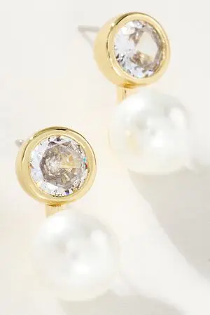 Anthropologie Bezel Crystal Earrings - Pearl