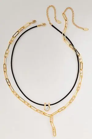 Anthropologie Linked Crystal Layered Necklaces, Set Of 2 - Chocolate
